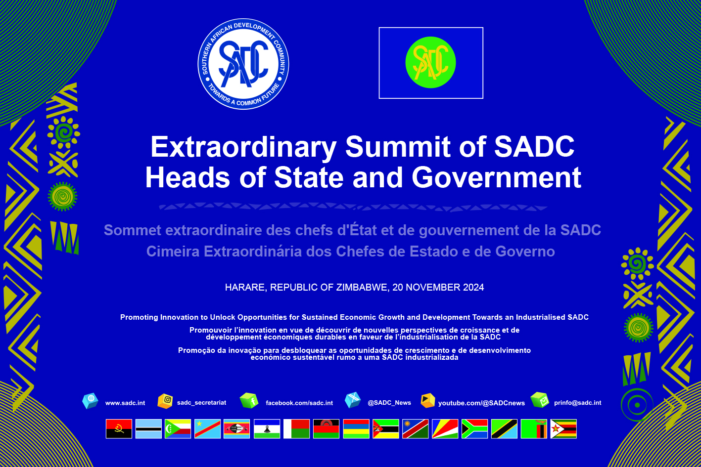 SADC to hold an Extraordinary Summit of Heads of State and Government in Harare, Zimbabwe | SADC